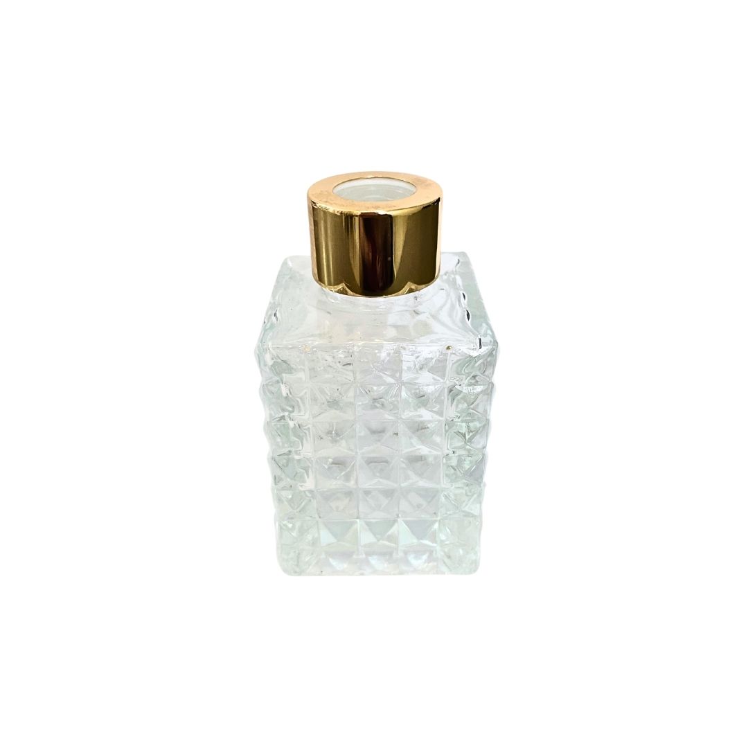 Vidro Quadrado Canelado 70ml Com Tampa Dourada